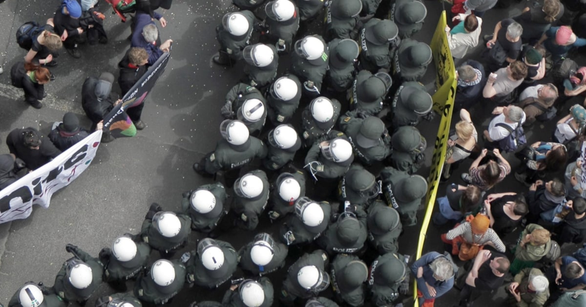 Anti-capitalist protests seen from above in Germany