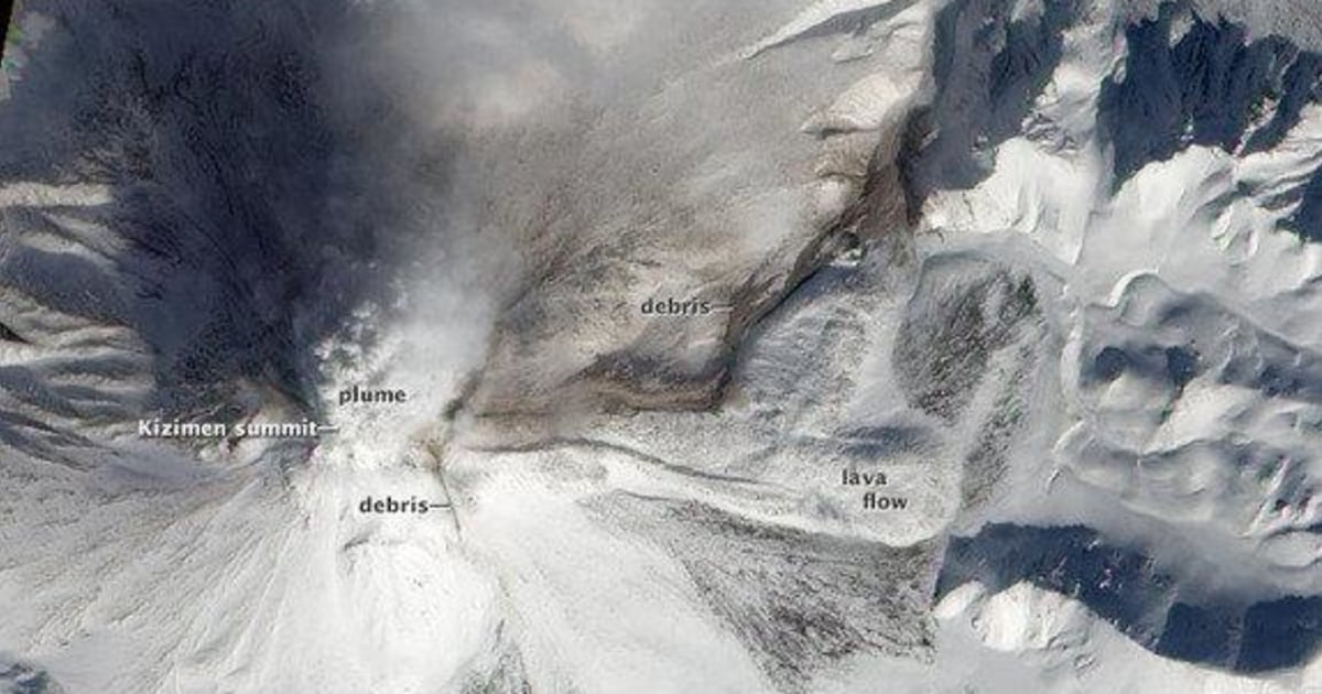 Aftermath of volcano eruption seen from space