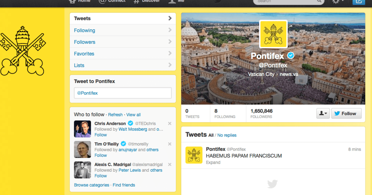 New pope's first tweet: 'HABEMUS PAPAM FRANCISCUM'