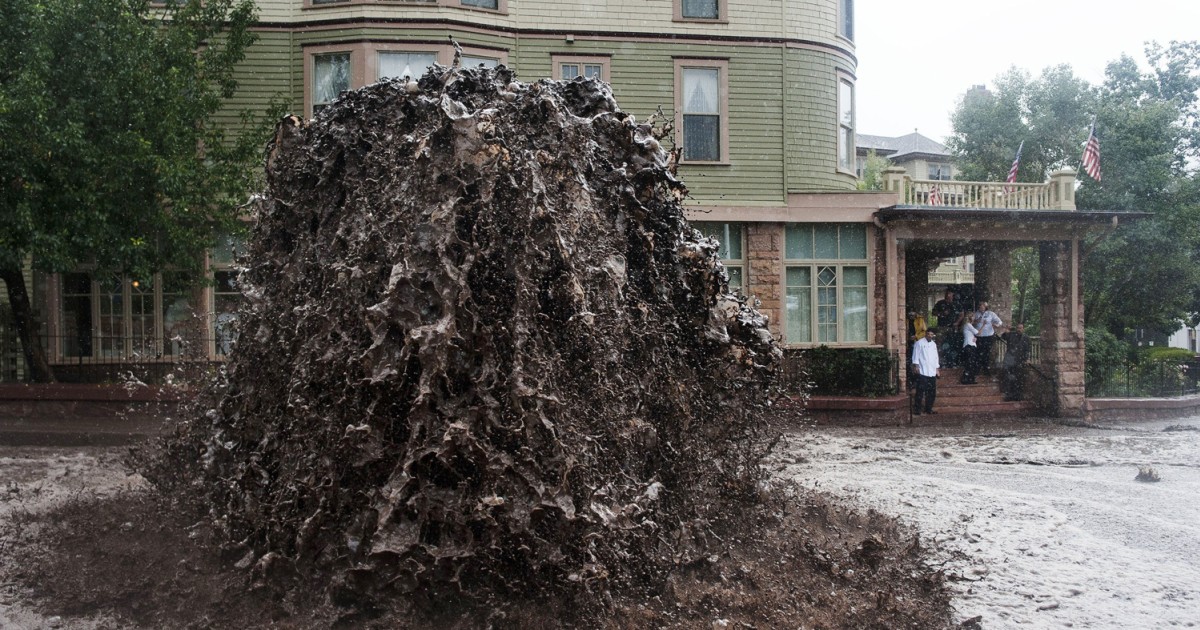 Sewer turns into geyser after flooding in Colorado