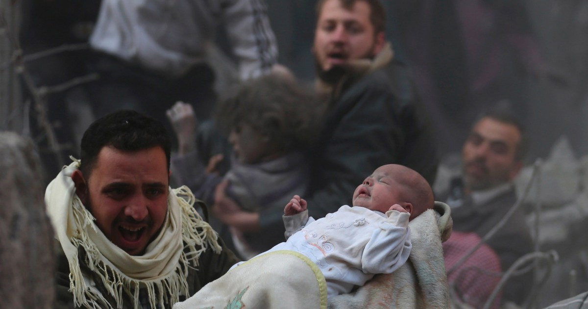 Infant rescued from rubble of Damascus air strike