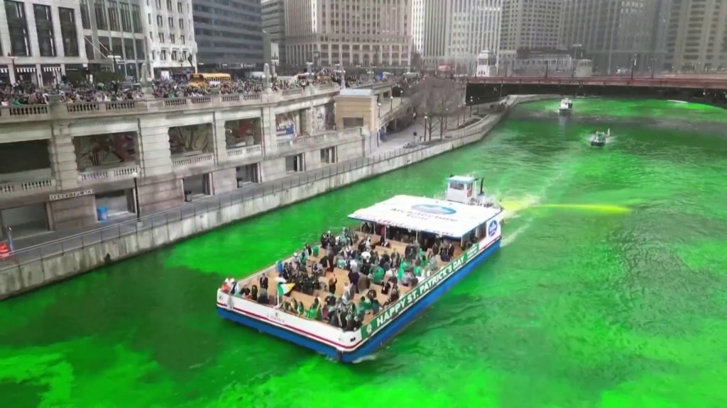 Chicago River Chicago River Dyed Bright Green In Honor Of St.
