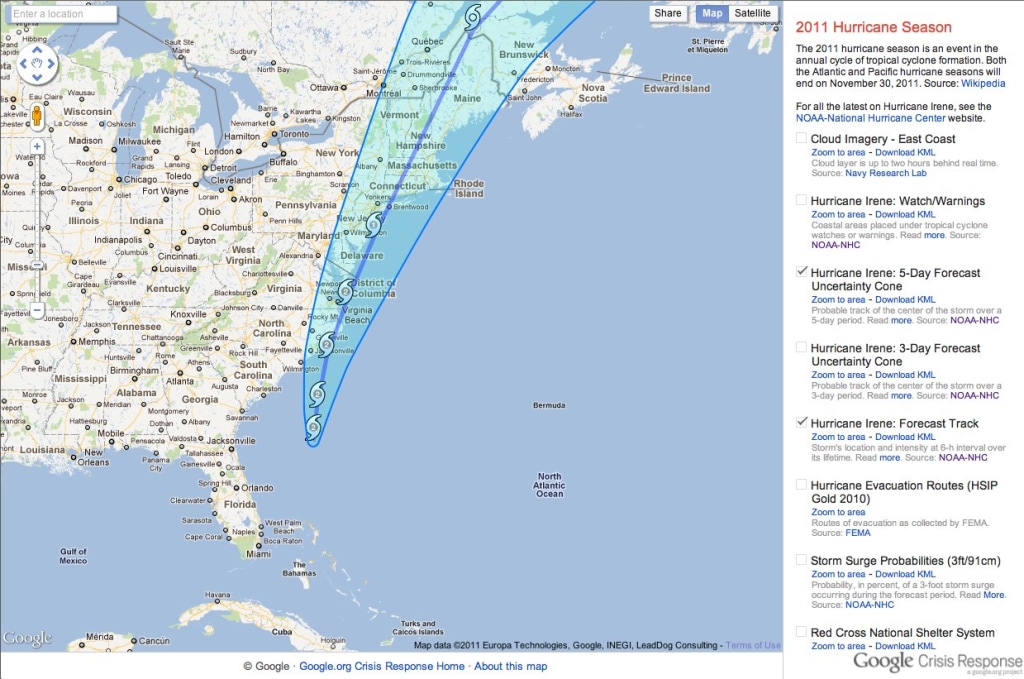 Hurricane Irene Track National Weather Service Track And Intensity For