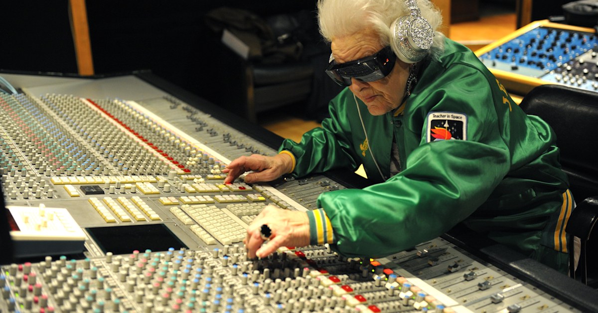 Old school! DJ granny gets the party started