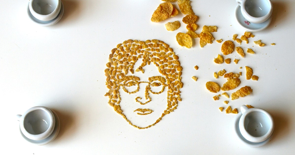 Artist makes portraits of musicians from breakfast cereal