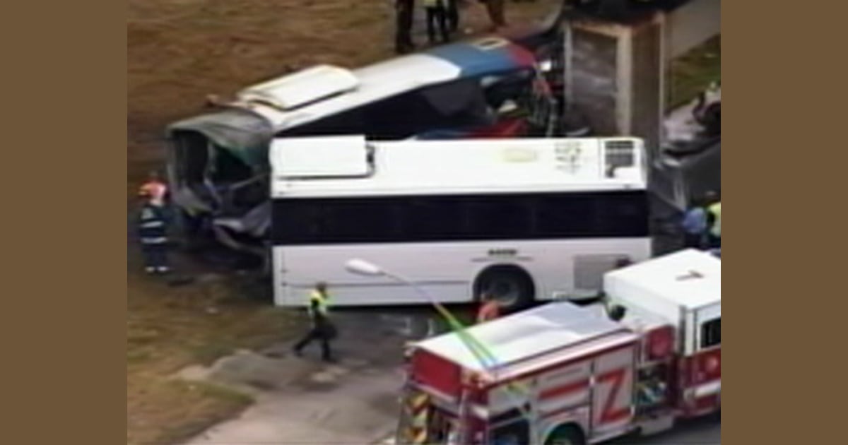City bus crashes, splits in half