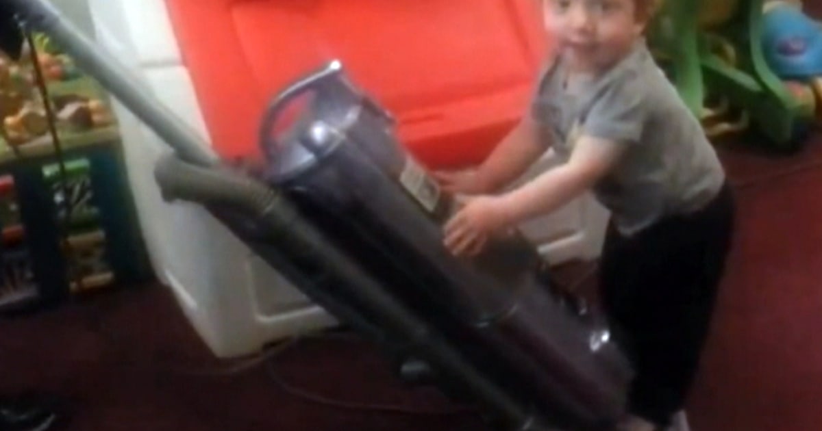 Toddler rejects toys for vacuum riding
