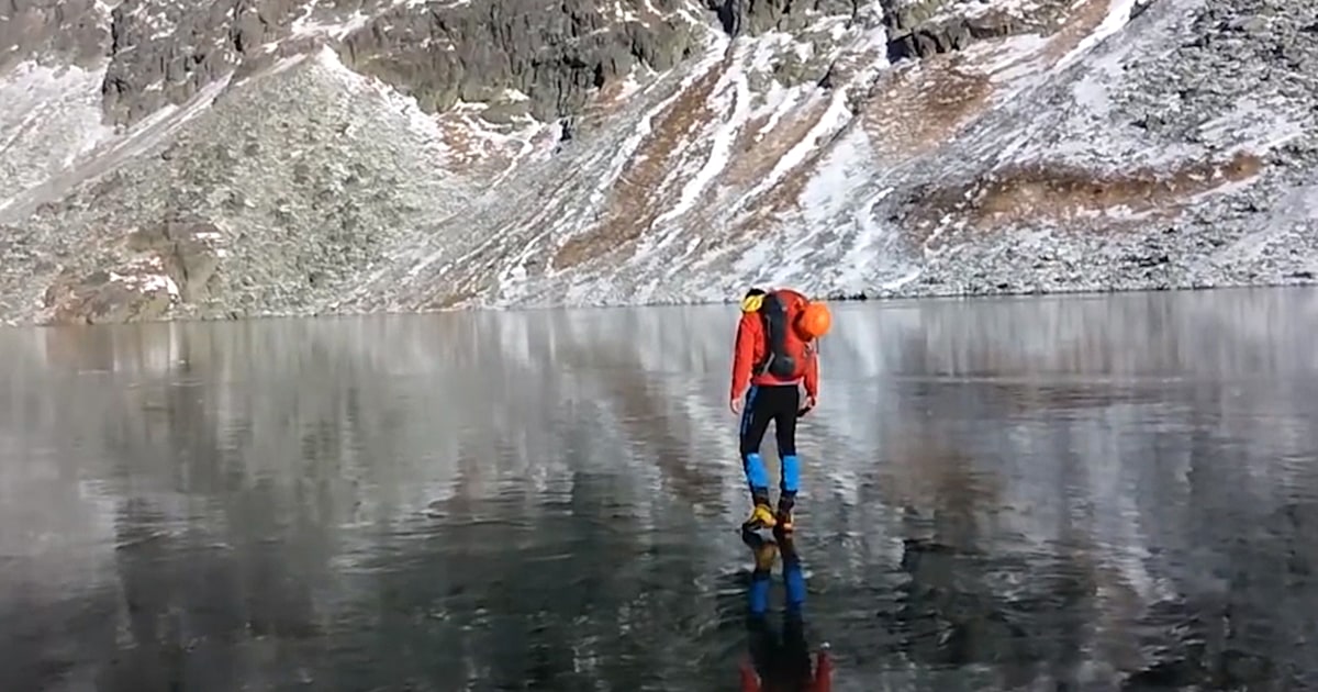 Watch: Hikers appear to 'walk on water' while traversing frozen lake