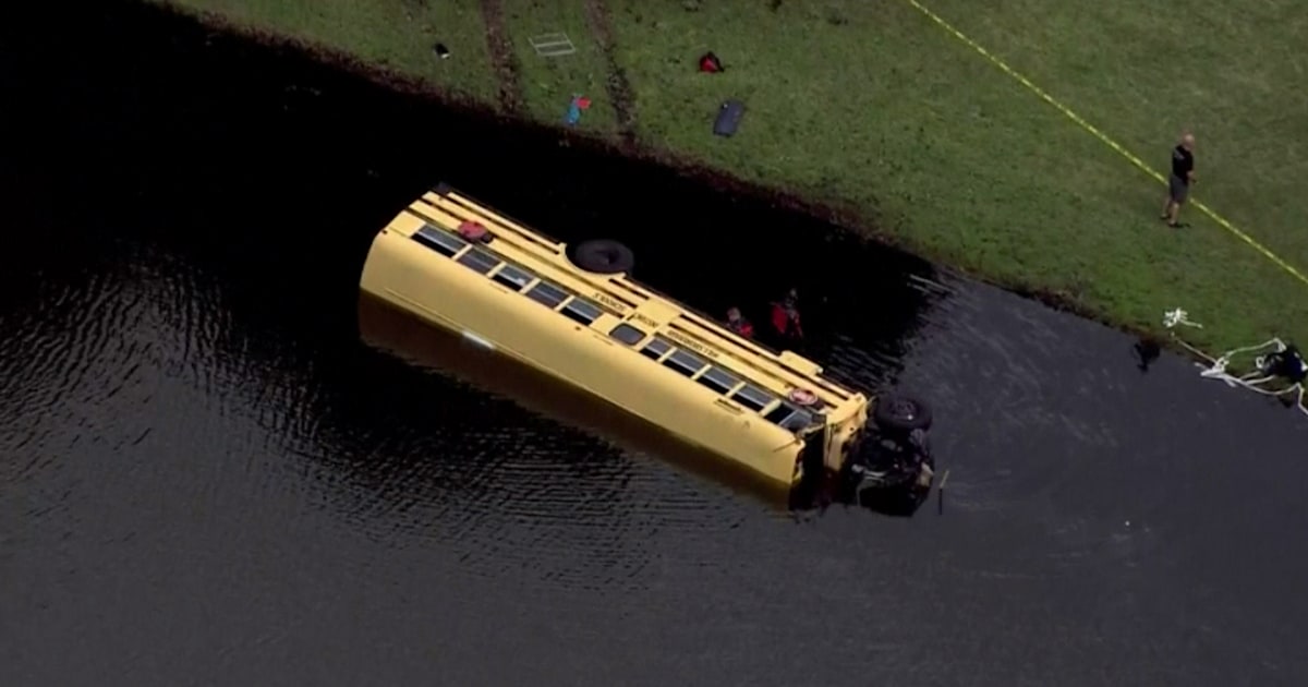 School bus plunges into pond