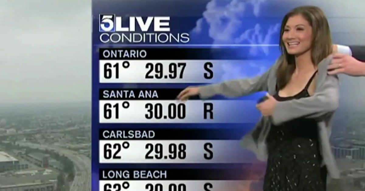 KTLA meteorologist Liberte Chan forced to cover her dress live on air