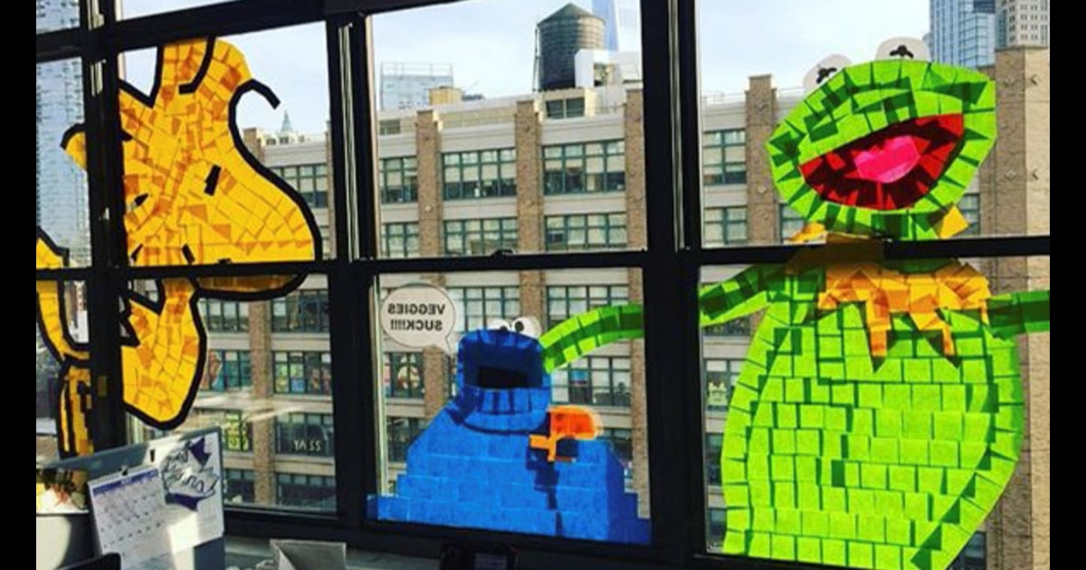Epic ‘Post-It War’ plasters NYC office windows with playful designs