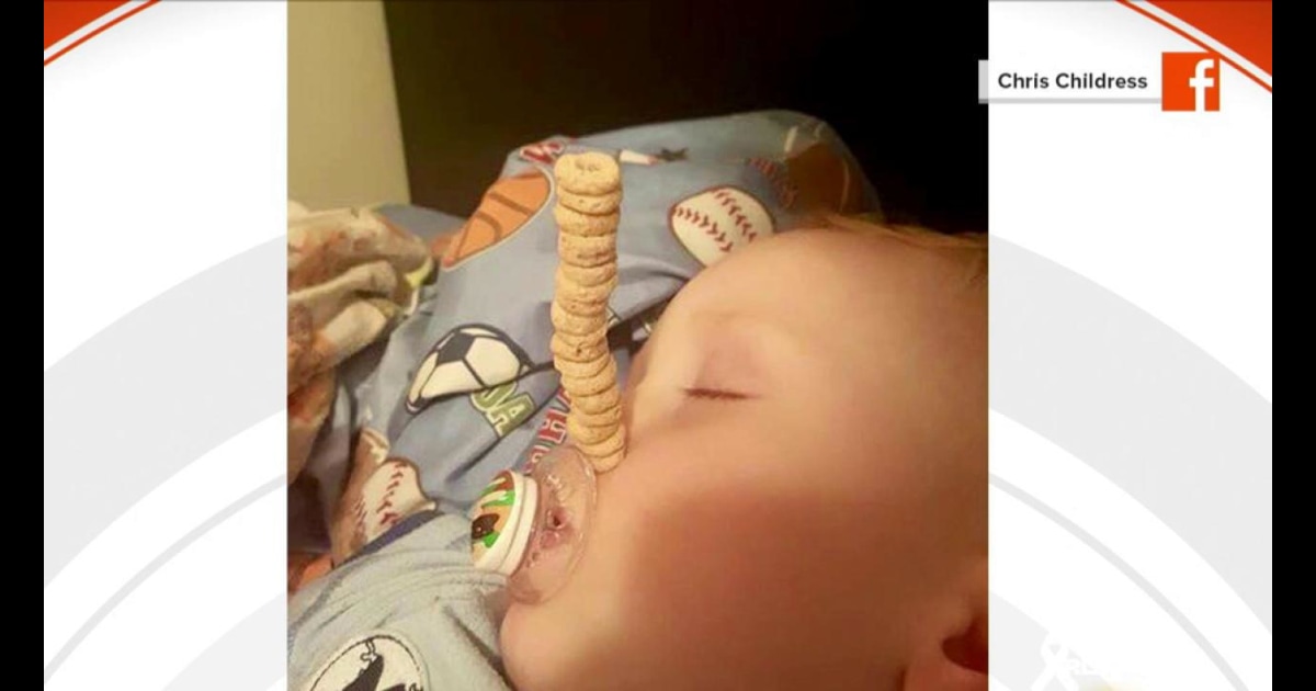Cheerio challenge: Dads compete to stack cereal on sleeping babies