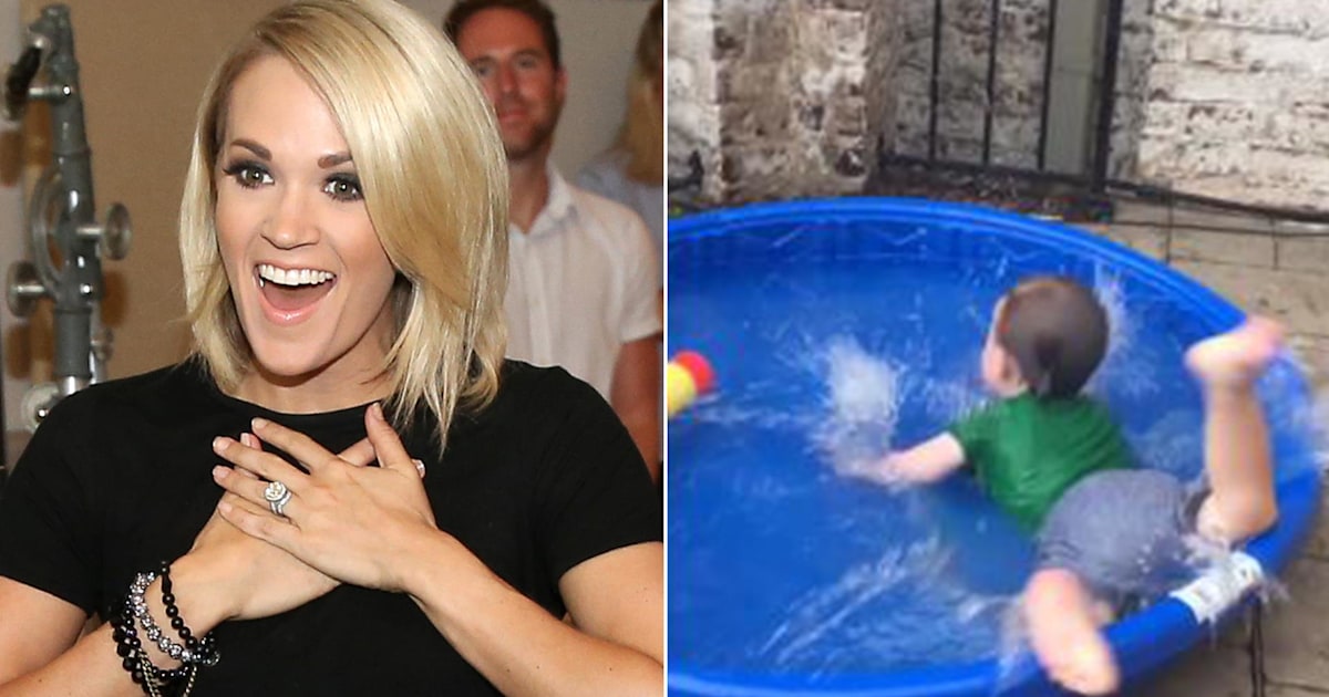Watch Carrie Underwood’s 1-year-old son belly-flop in kiddie pool