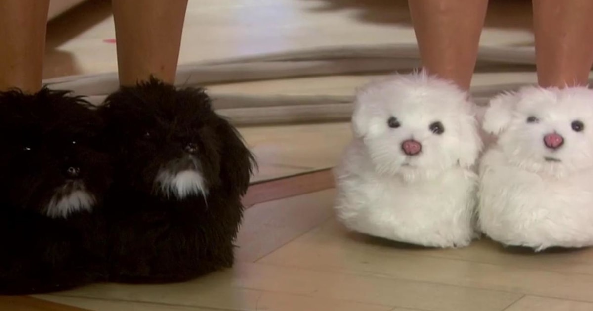 See KLG, Hoda model slippers that look like Bambino and Blake