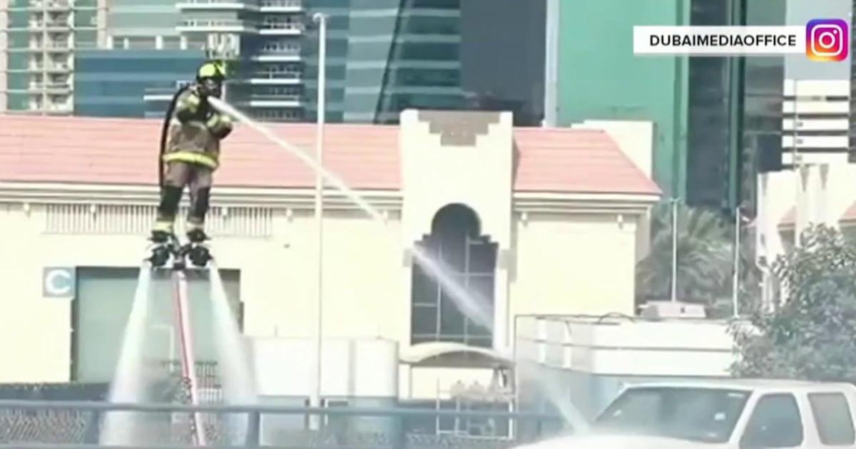 Watch Dubai firefighters use jet packs to put out flames