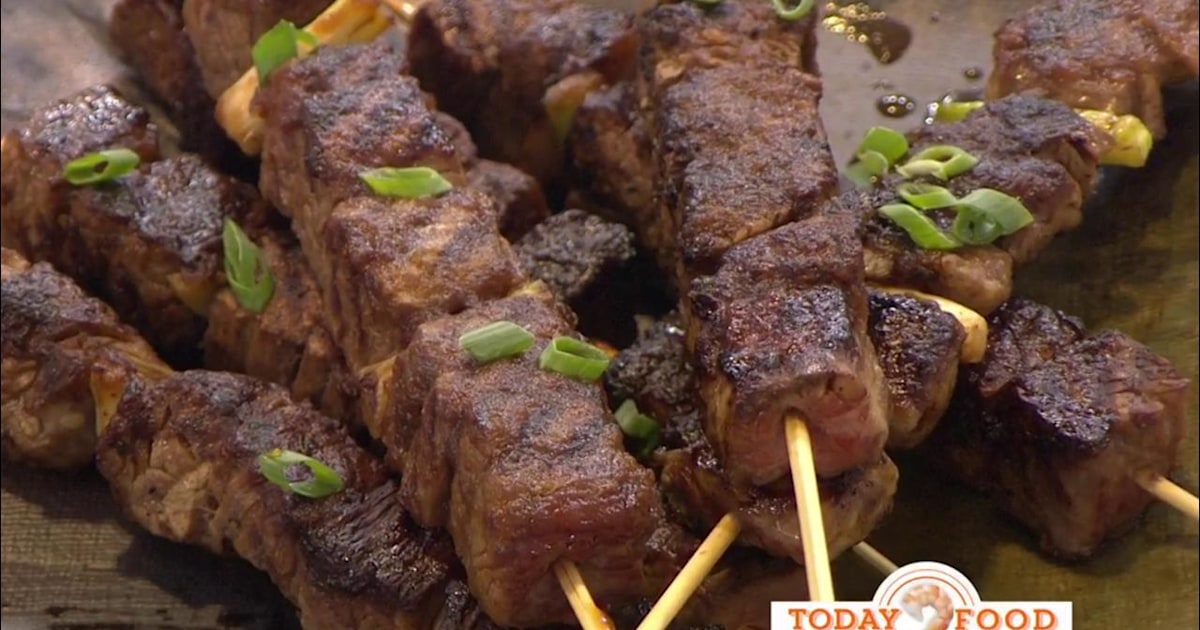 Yakitori steak, yuzu shrimp, shishito peppers: Party foods on a stick