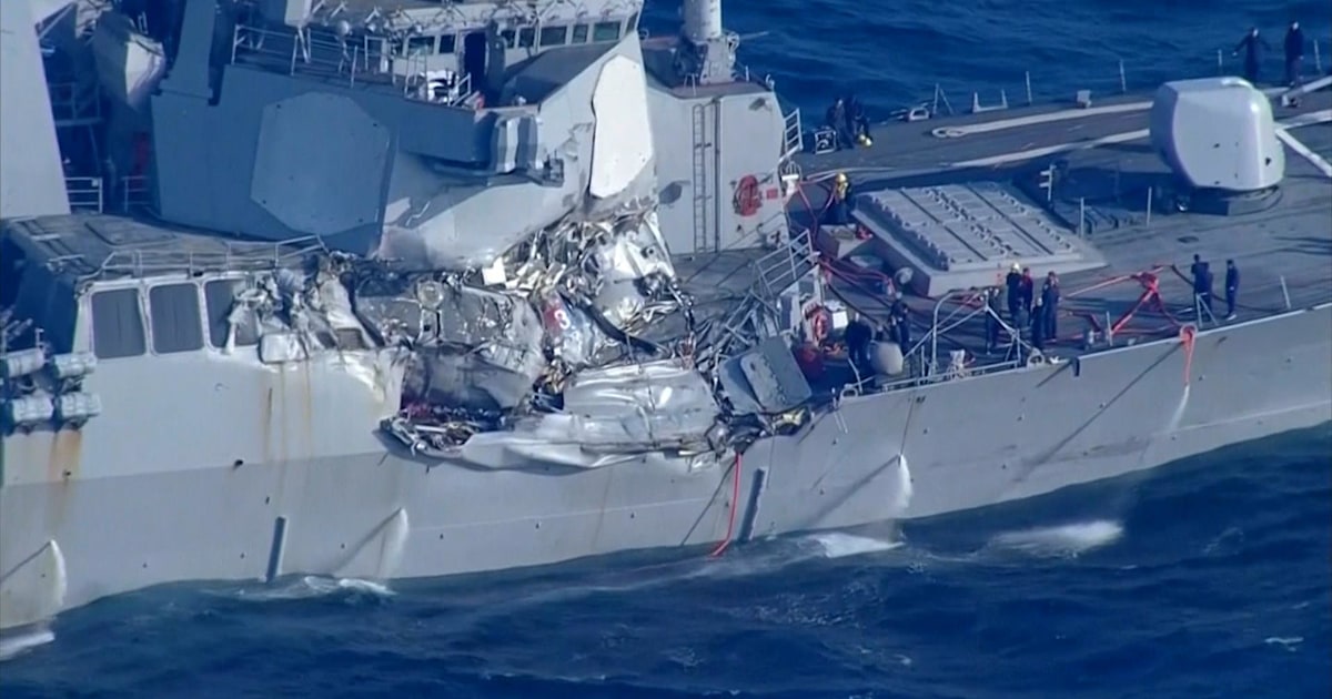 7 US sailors missing at sea after Navy destroyer collides with ship