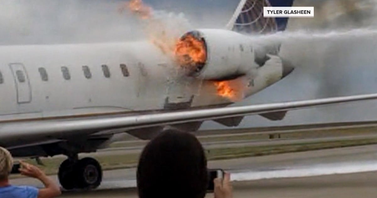 Passengers, crew evacuated when plane engine erupts in flames after landing