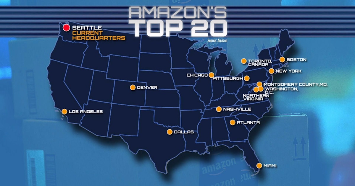 Amazon narrows second headquarters possibilities to 20 cities