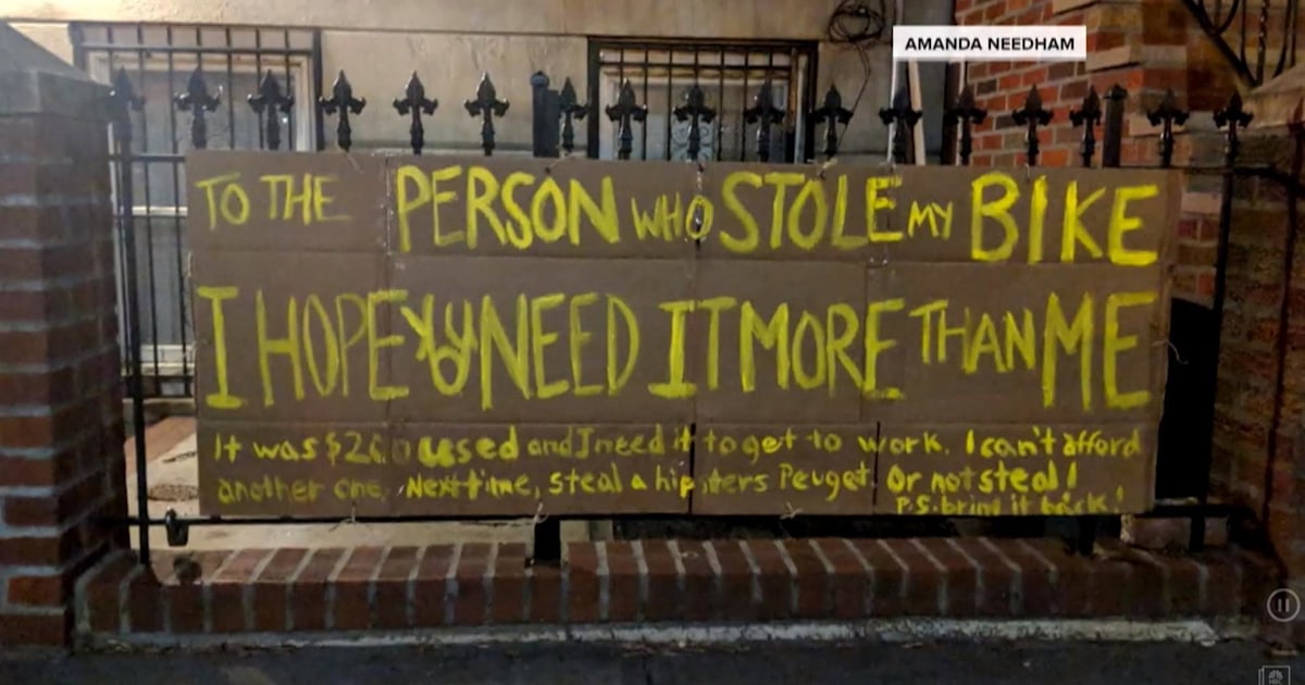 Woman whose bike was stolen posts sign directed at thief, and good ...