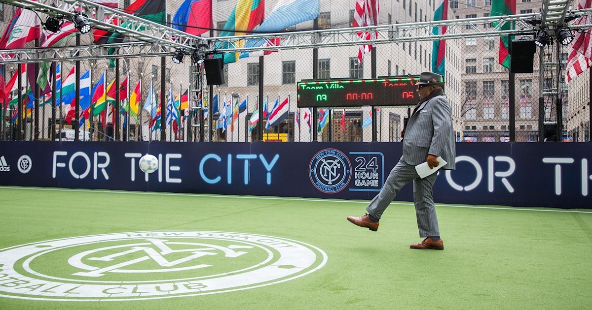 TODAY plaza is the site of a 24-hour soccer match