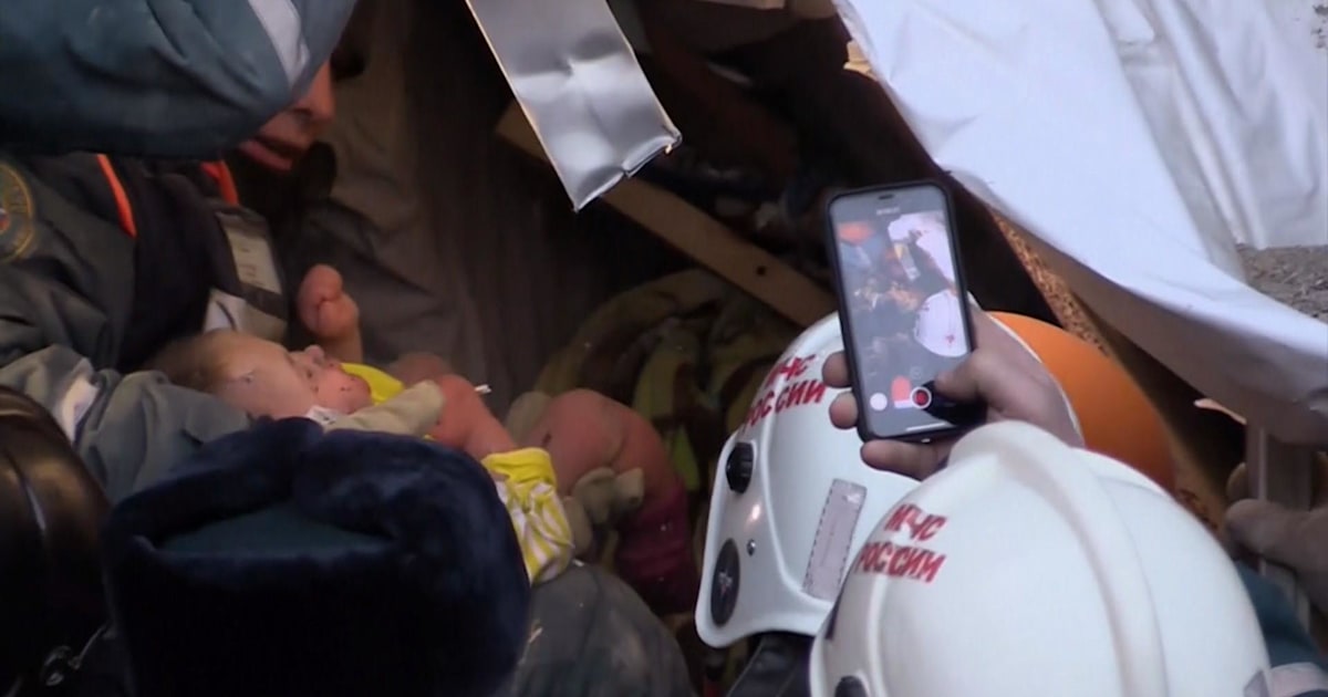 Baby rescued from rubble of exploded building in Russia