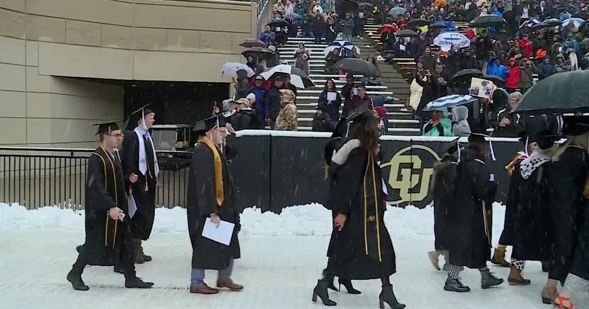 CU Boulder graduates embrace their ‘snow-mencement’
