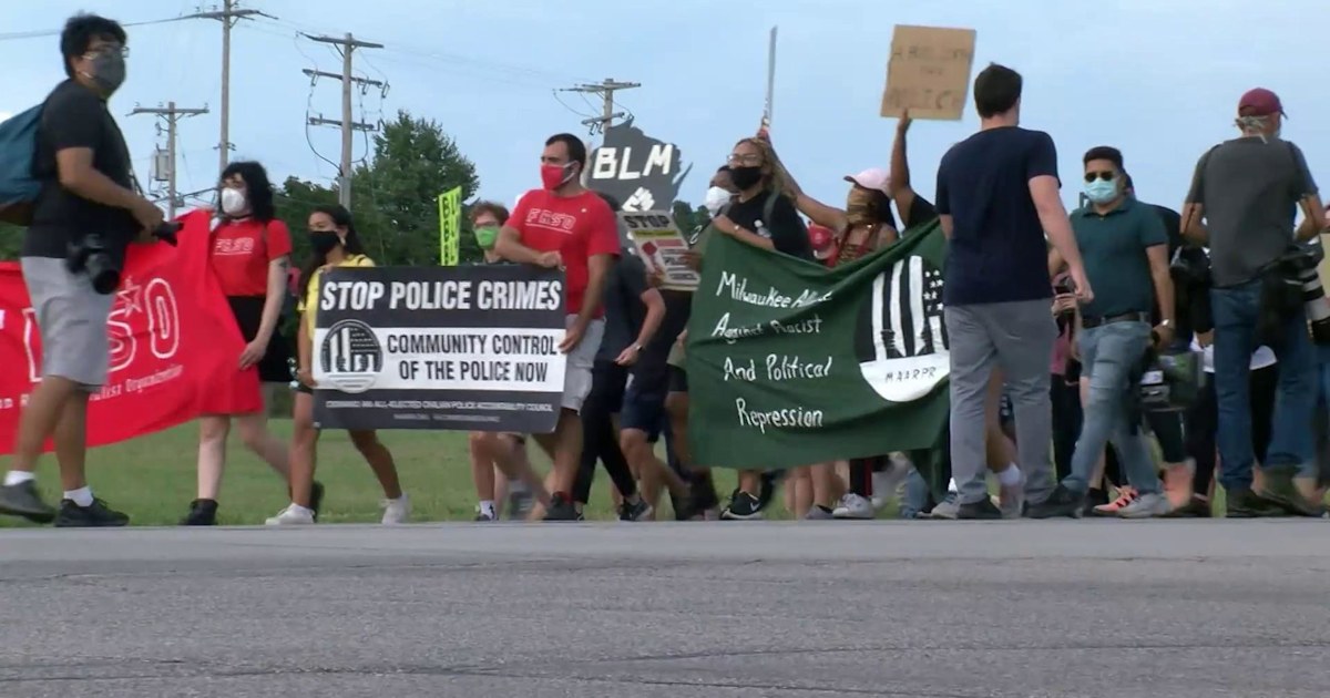Demonstrators gather nearly a week after shooting of Jacob Blake