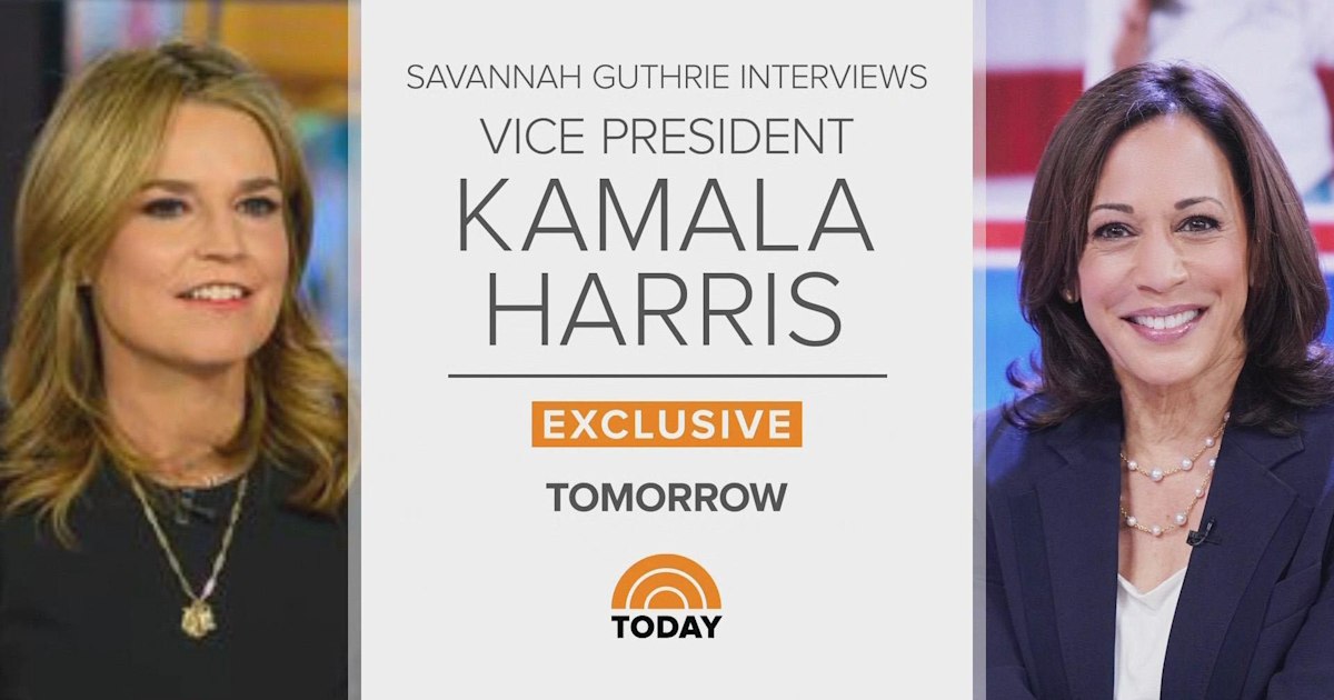 Vice President Kamala Harris will be interviewed live on TODAY Wednesday