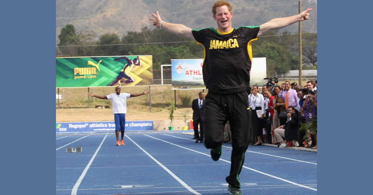 Prince Harry takes on world's fastest man