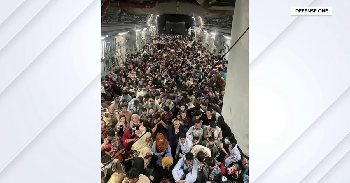 Photo shows nearly 650 people crowded onto cargo plane leaving Afghanistan