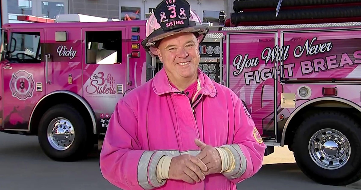 Retired firefighter wears pink uniform for breast cancer awareness
