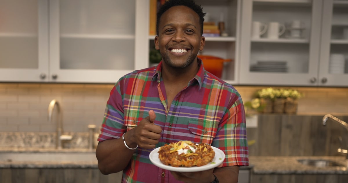 Kevin Curry makes savory potato waffles with crispy bacon