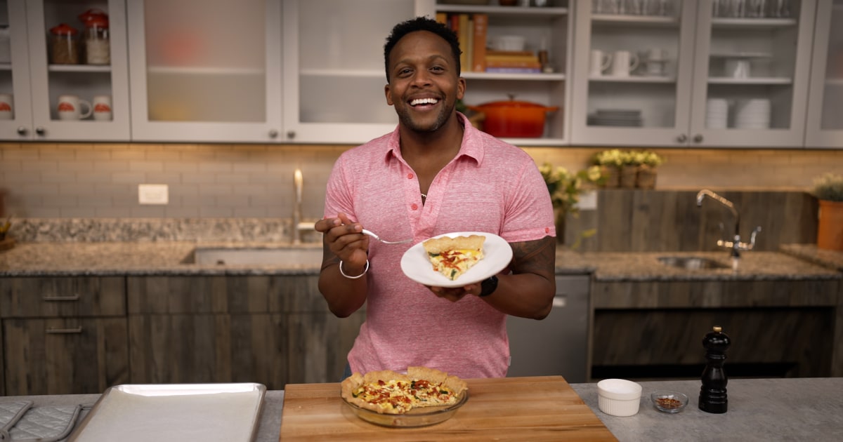 Kevin Curry makes a savory breakfast quiche with leftover rotisserie ...
