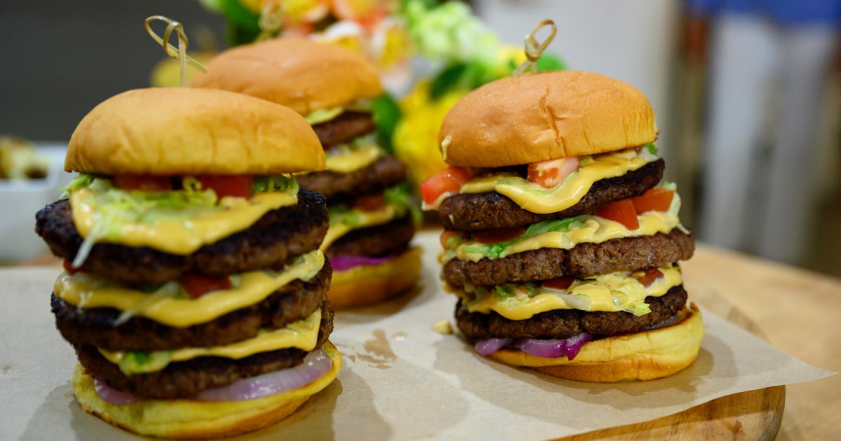 Make Alex Guarnaschelli’s triple-decker burgers and potato salad