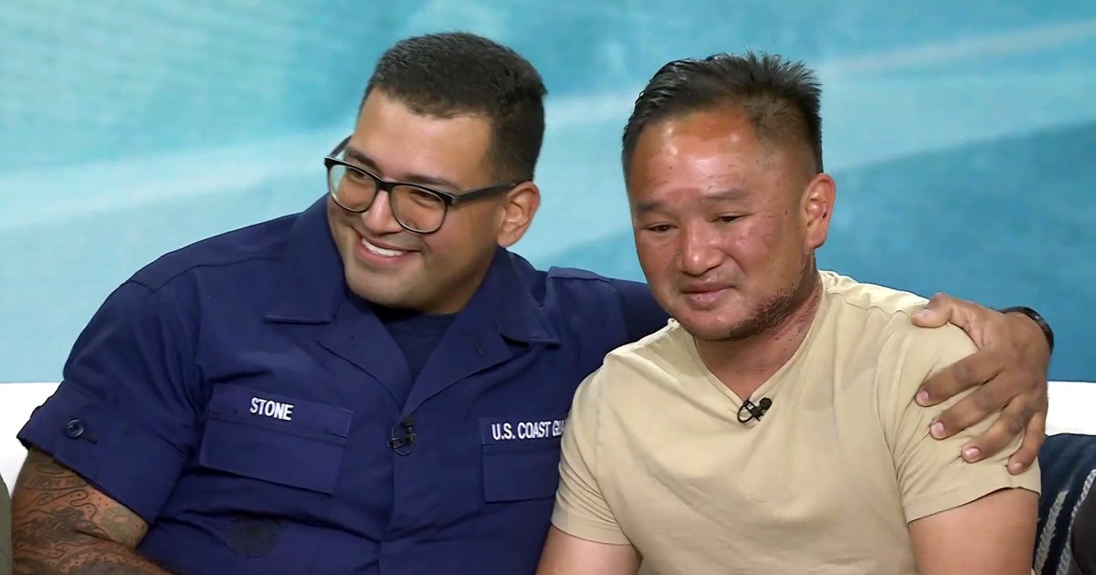 Boaters who fought off sharks reunite with Coast Guard rescuers