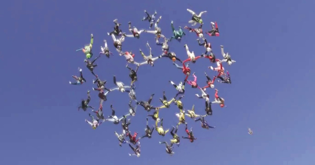 Women set group skydive record with 80-person mid-air formation