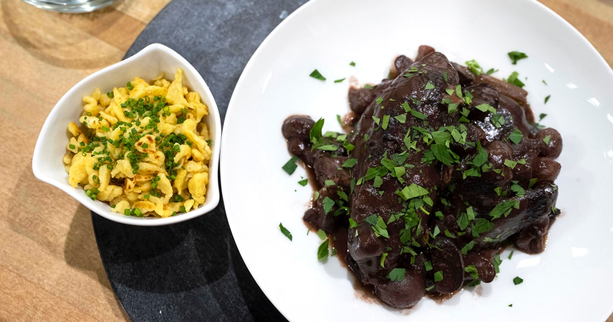 Try this simple recipe for a classic coq au vin with spaetzle