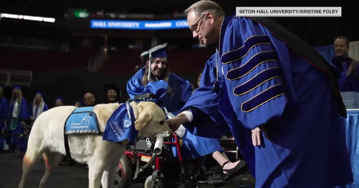 Watch: Service dog and owner receive diplomas at commencement