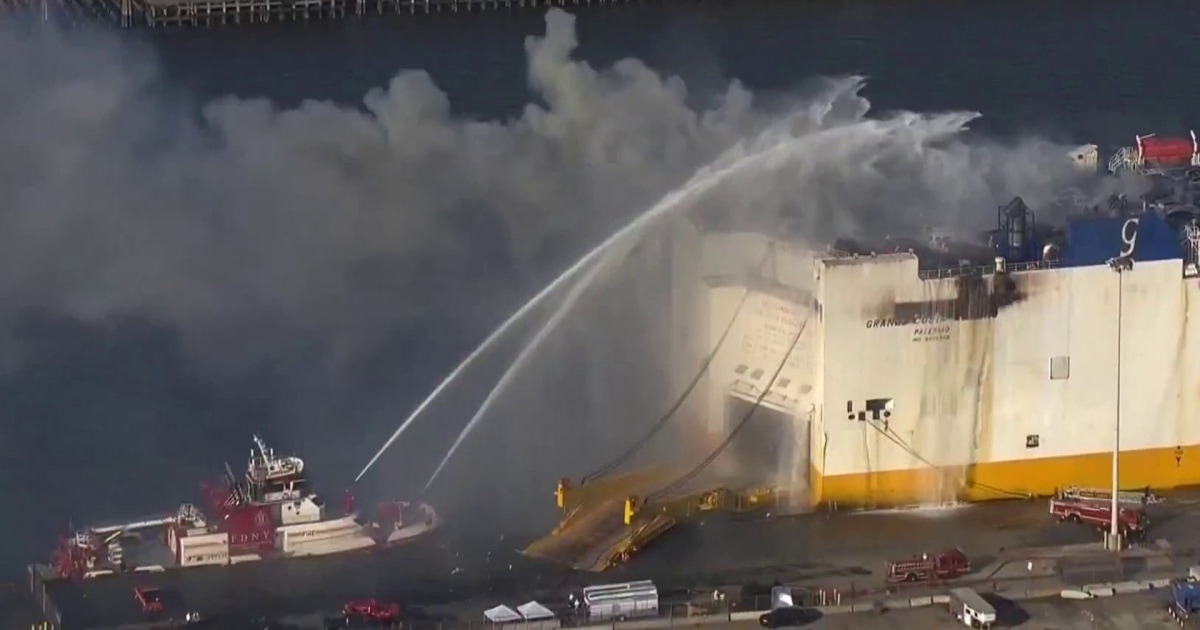 Two firefighters killed in Port Newark cargo ship fire
