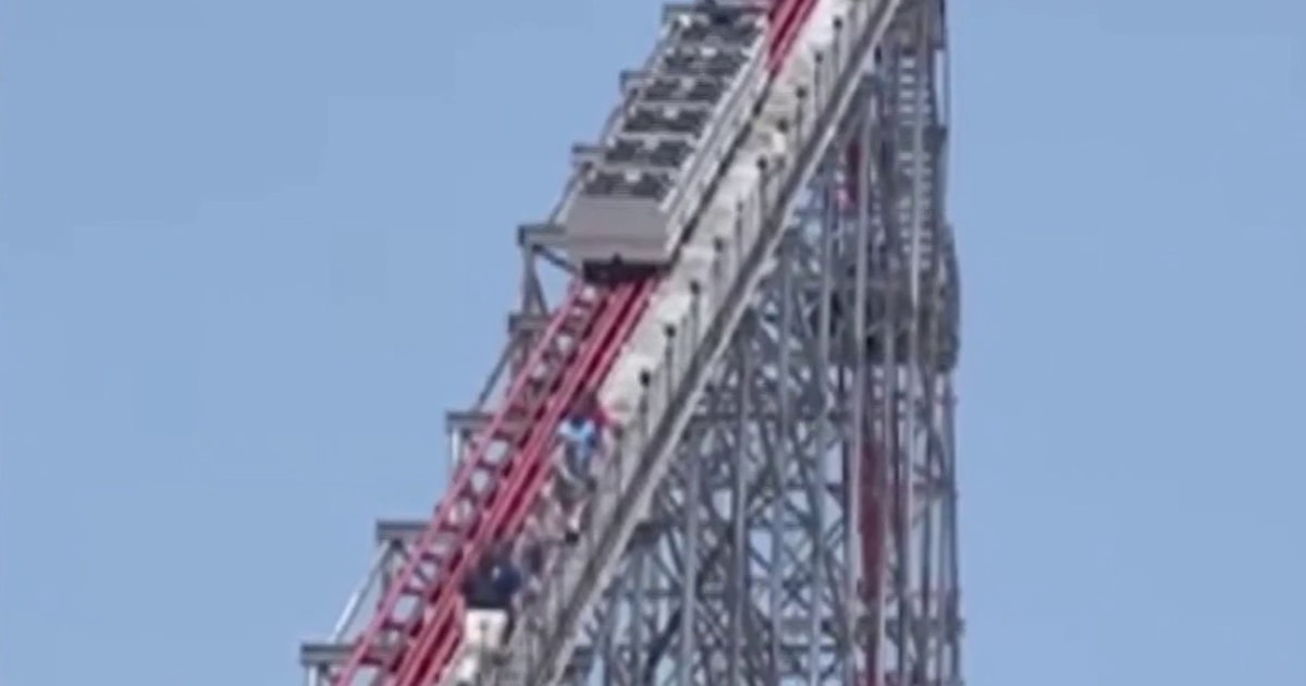 Riders get stuck near the top of a Cedar Point roller coaster