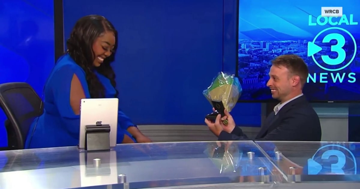 Watch: Local news anchor surprised with a proposal on set!