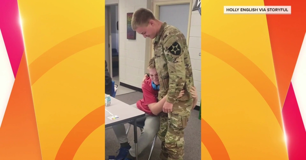 Soldier surprises little brother at school after 3 years apart