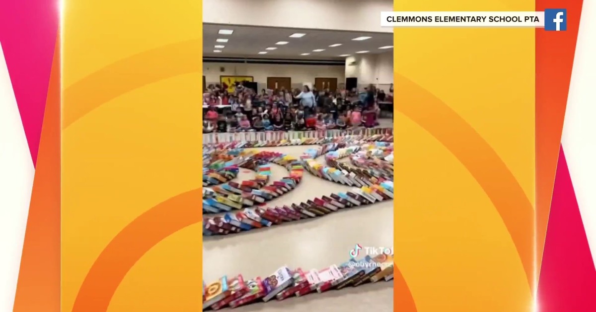 School creates domino chain of 2,800 cereal boxes for a good cause