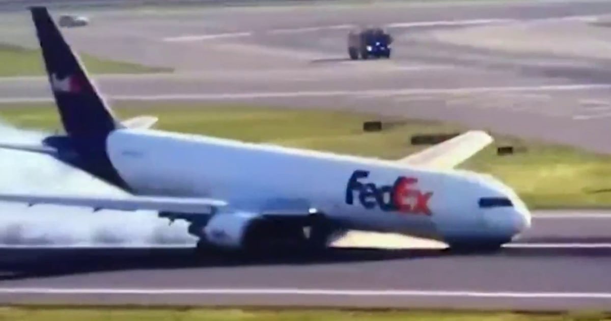 Watch: Sparks fly as FedEx plane lands without front landing gear