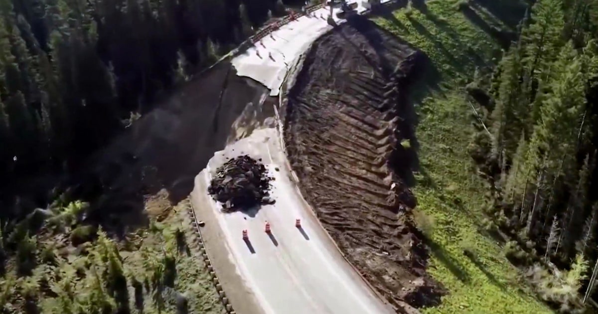 Landslide leaves massive hole in Wyoming highway