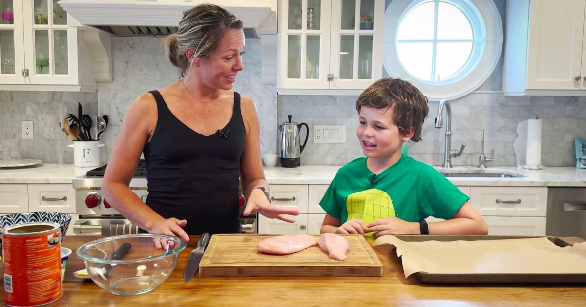 Dylan Dreyer shows son Cal how to make Caesar dressing chicken