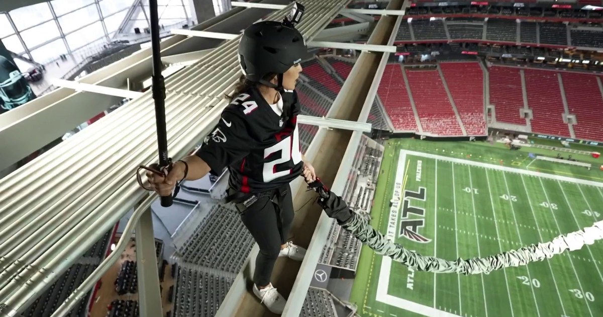 Get a bird's eye view of Atlanta Falcons mascot Freddie's entrance