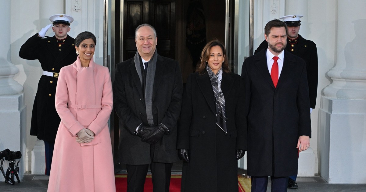 Harris and Emhoff greet the Vances ahead of Trump’s inauguration