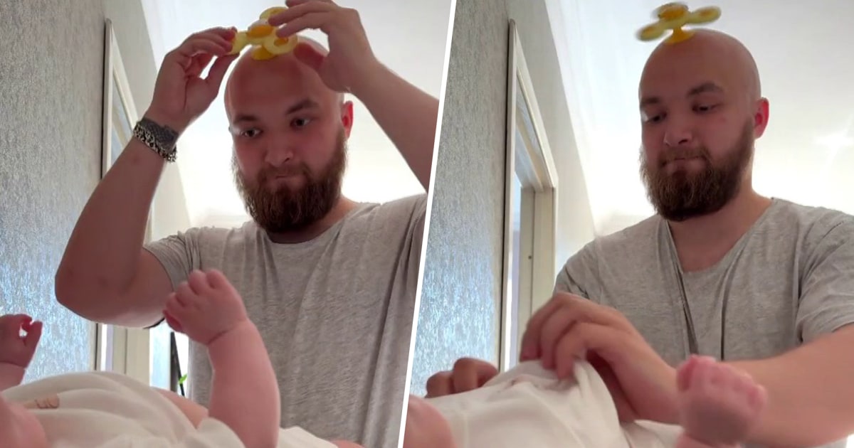 Dad Shares Parenting Pro Tip for Diaper Changing: Fidget Spinner!